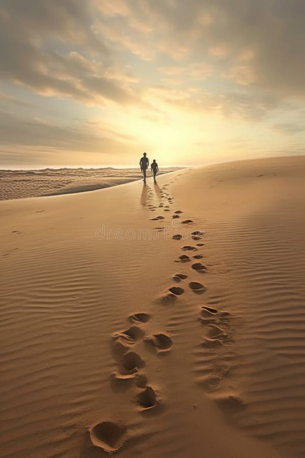 Footsteps in Sand Leading To the Horizon Stock Illustration ...