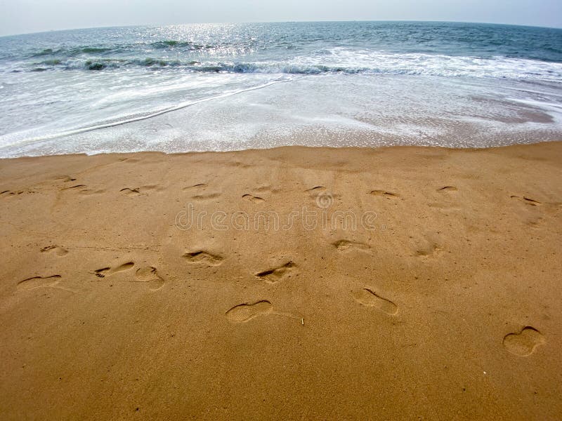 Footsteps on the Sand beside the Sea Stock Image - Image of nature ...