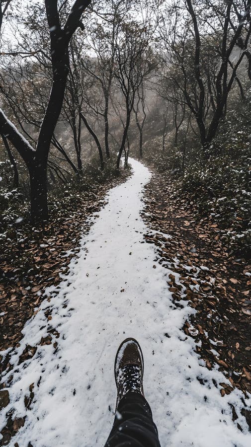 Footsteps through a Snowy Forest Path Stock Illustration - Illustration ...