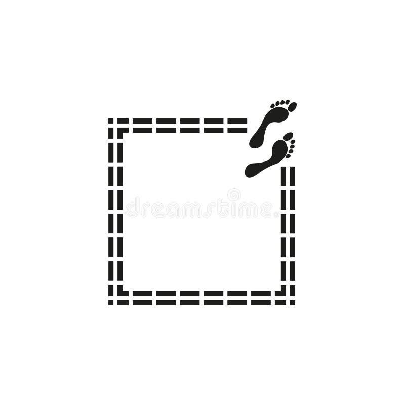 Footsteps Square Icon. Bold Dashed Border. Black Footprint Symbols ...