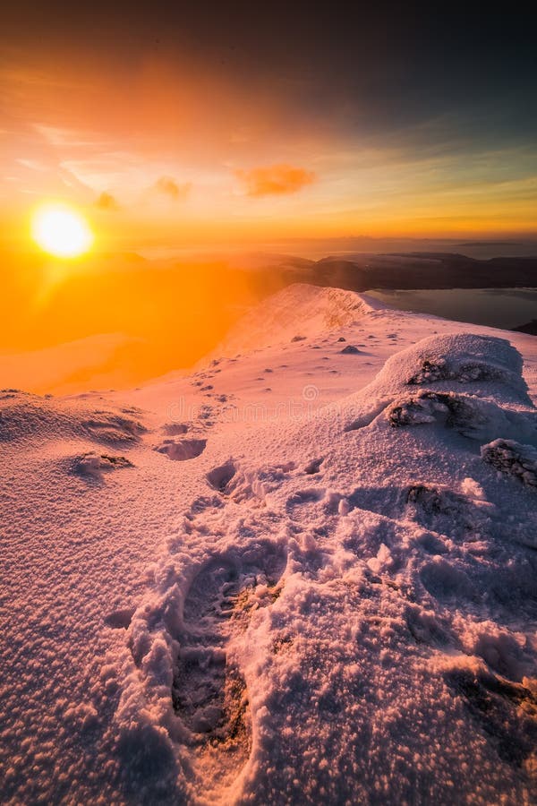 Footsteps from the Summit of Ben More Vertical Stock Image - Image of ...