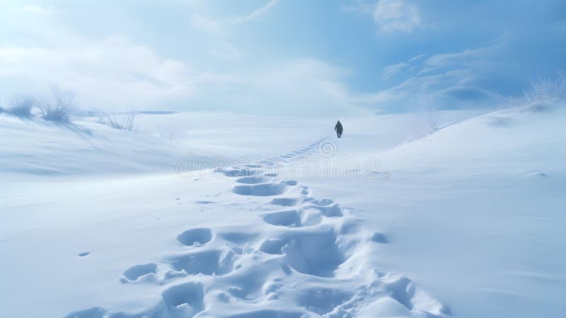 The Footsteps Trailing Behind Under a Soft, Glowing Sky Stock Photo ...