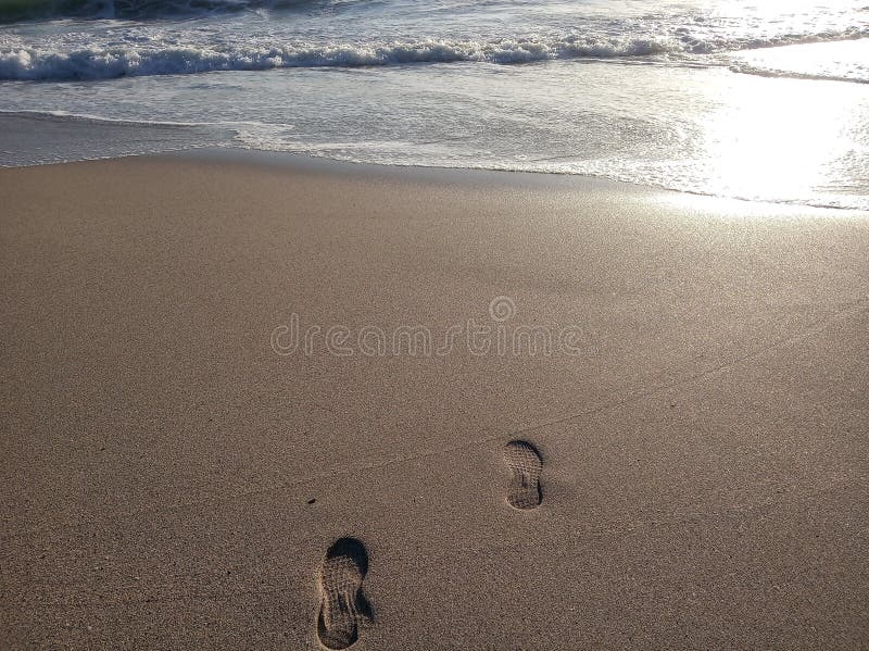 Footsteps on a Wet Sand in the Beach Stock Photo - Image of relaxation ...