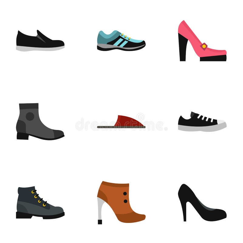 Footwear Icons Set, Flat Style Editorial Image - Illustration of shoes ...