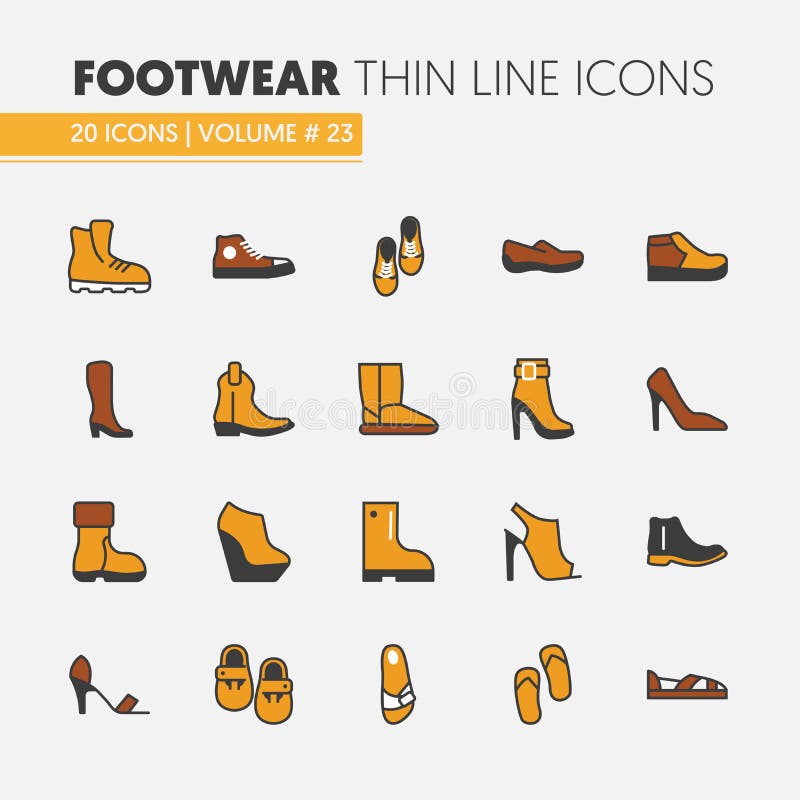 Footwear Linear Thin Line Icons Set with Boots and Shoes Stock Vector ...