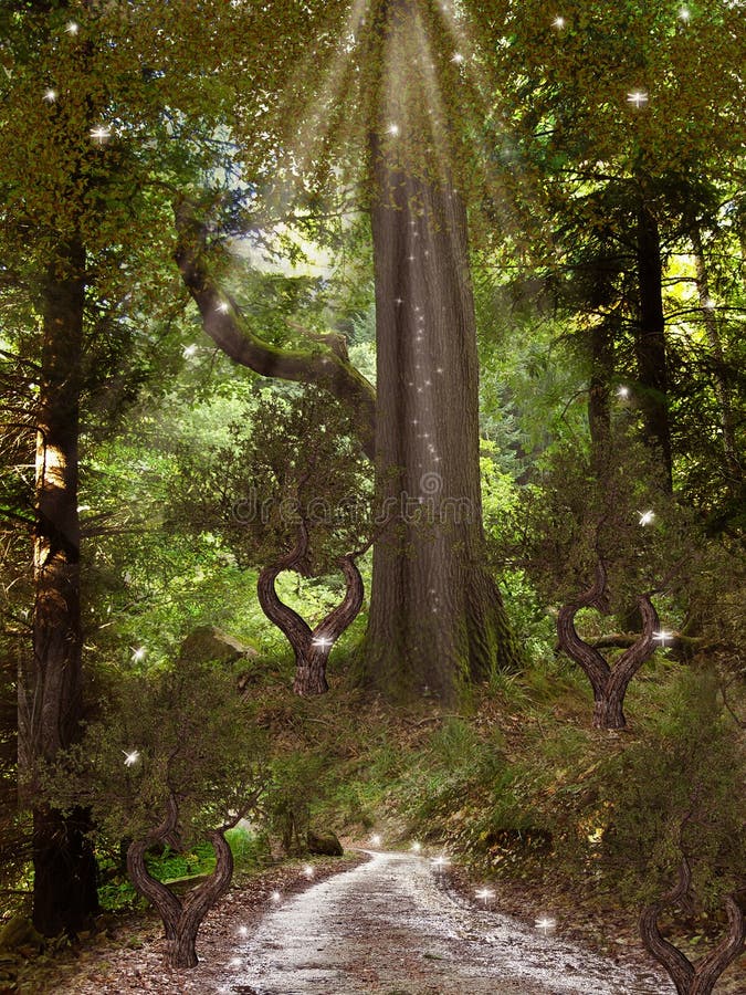 La Forêt Magique Avec Des Fées Illustration Stock - Illustration du ...