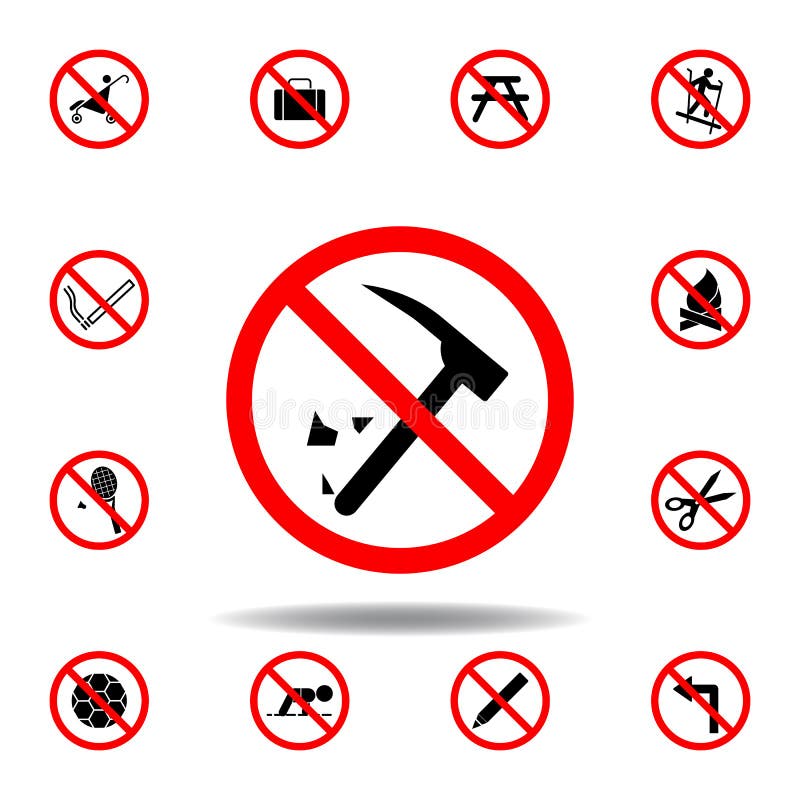 Forbidden Destroy, Hammer Icon. Set Can Be Used for Web, Logo, Mobile ...