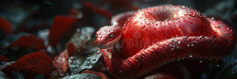 Forbidden Fruit. Red Apple and Serpent Snake. Generative Ai Stock Image ...