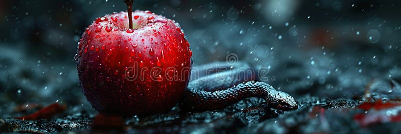 Forbidden Fruit. Red Apple and Serpent Snake. Generative Ai Stock Image ...