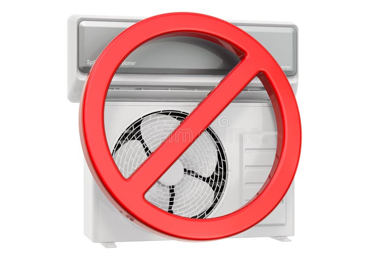 Forbidden Sign with Air Conditioner. 3D Rendering Stock Illustration ...