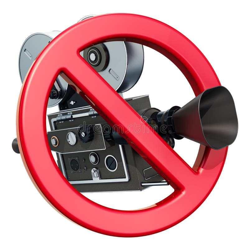 Forbidden Sign with Movie Camera. 3D Rendering Stock Illustration ...
