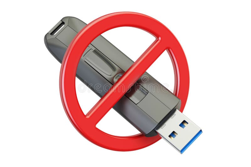 Forbidden Sign With USB Flash Drive, 3D Rendering Stock Illustration ...