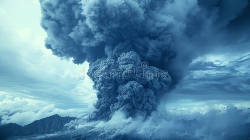 The Force of the Erupting Volcano Creating a Massive Plume of Dark Ash ...