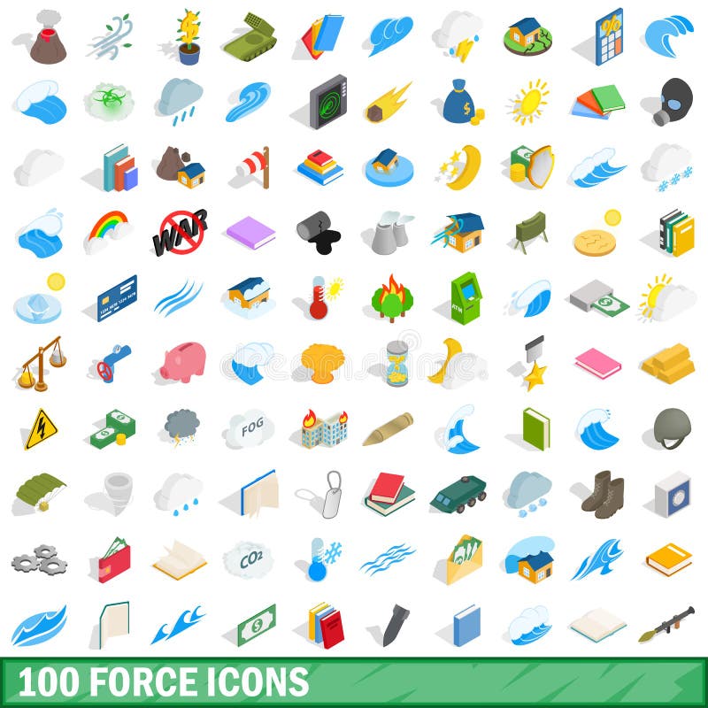 100 Force Icons Set, Isometric 3d Style Stock Vector - Illustration of ...