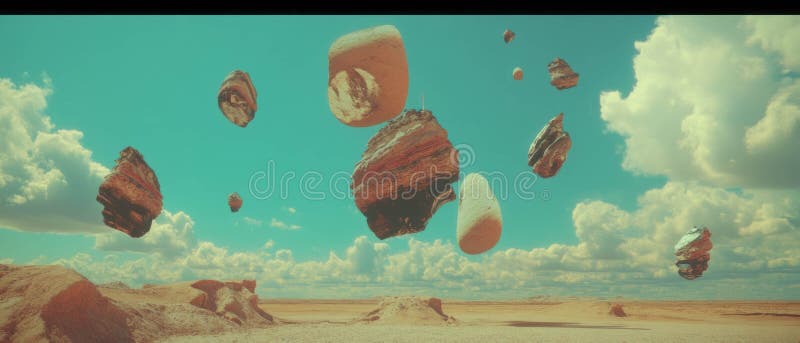 Forced Perspective Composition with Floating Rocks Against a Vibrant ...