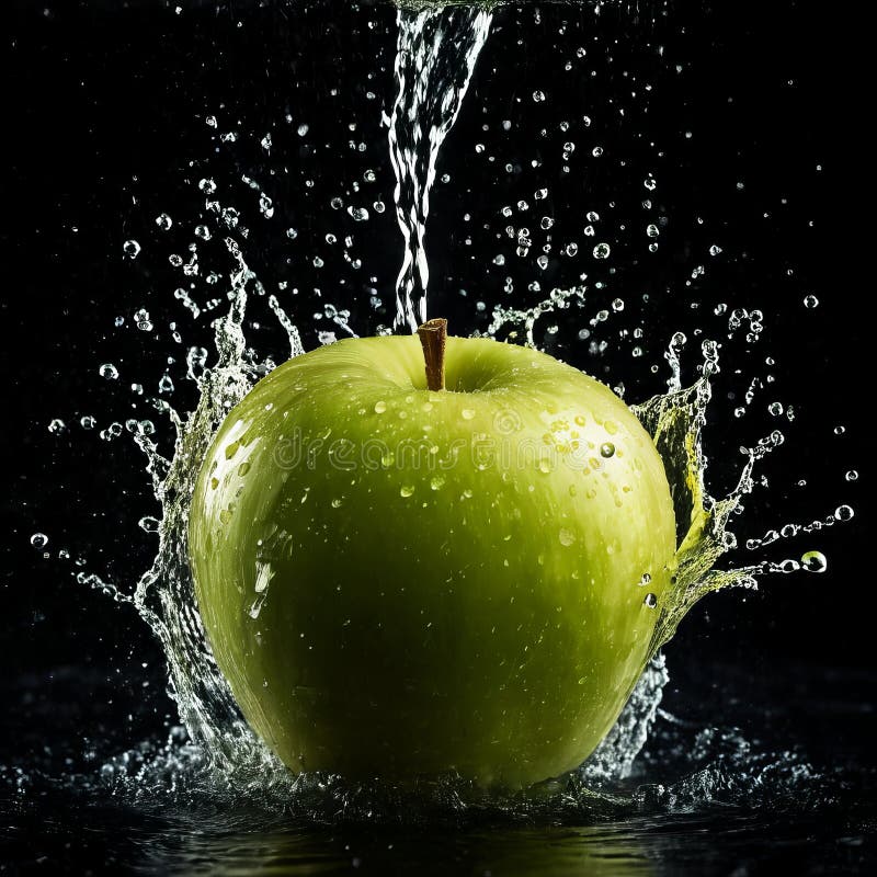 Splash Water Apple with a Dynamic Splash Explosion Droplets Flying in ...