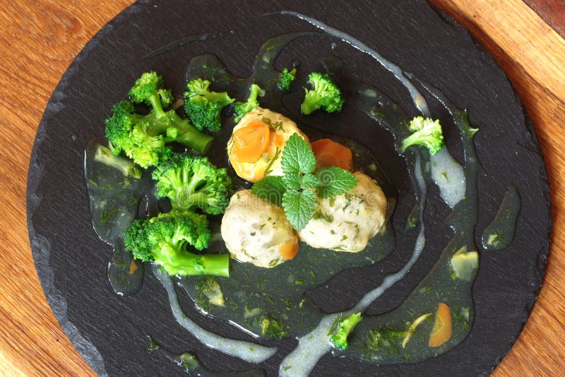 Forcemeat Balls with Sauce and Vegetable Stock Photo - Image of ...