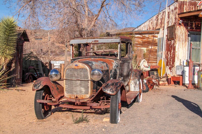 Ford Model T Salvage at a Store Backyard at a Route 66 Stock Photo ...