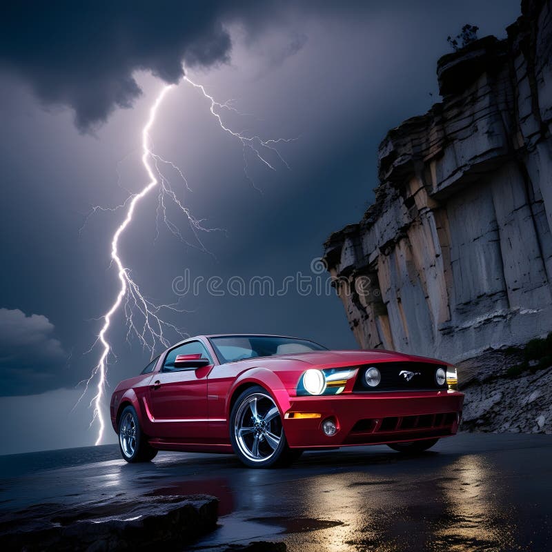 A Ford Mustang at the Edge of a Cliff during a Thunderstorm.AI ...