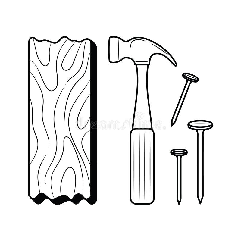 Wood Planks, Nails and Hammer Vector Illustration Stock Vector ...
