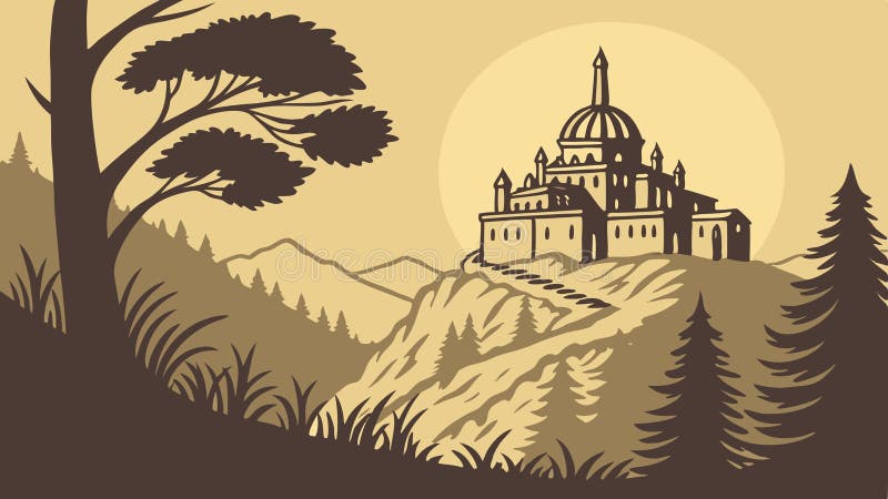 Foreboding Castle in Dark Forest on Hilly Terrain Vector Art, Vector ...