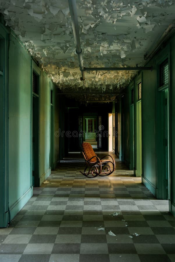 Foreboding, Dark Hallway with Wicker Chair - Abandoned Medfield State ...