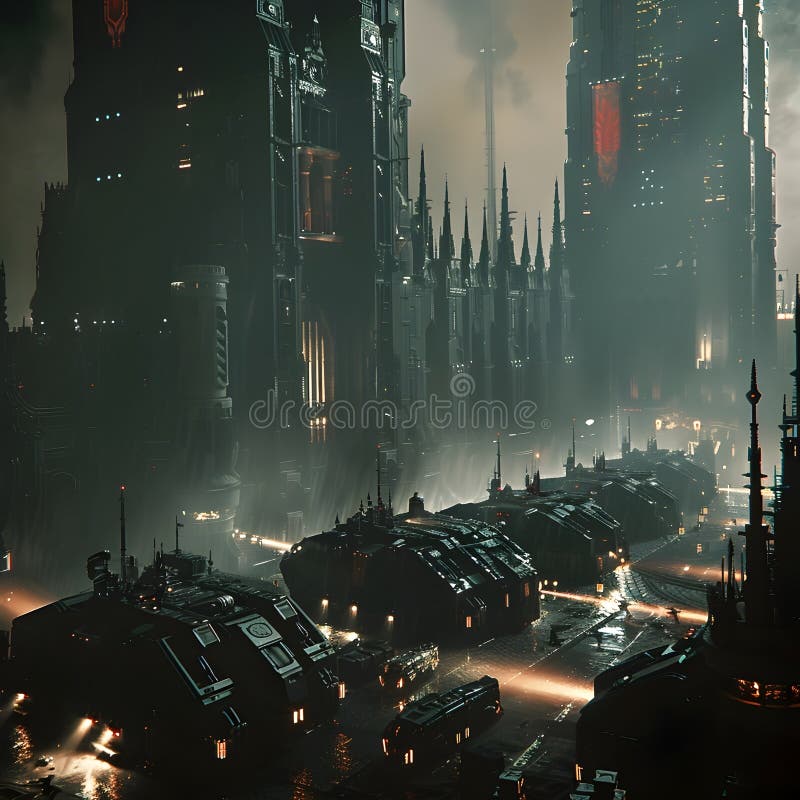 Foreboding Futuristic Sci Fi Landscape with Gothic Architecture and ...