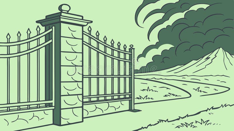Foreboding Gate in Stormy Mountains. Dramatic Flat Vector Scene, Vector ...