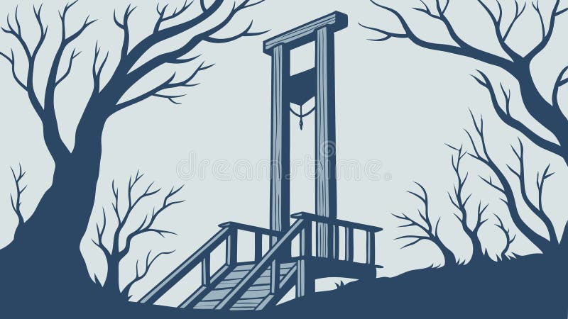Guillotine in Dark Woodland Vector, Ominous Presence in Deep Shadows ...
