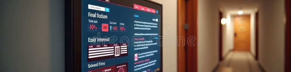 Forecast Display Screen in Modern Hallway Showing Weather and ...