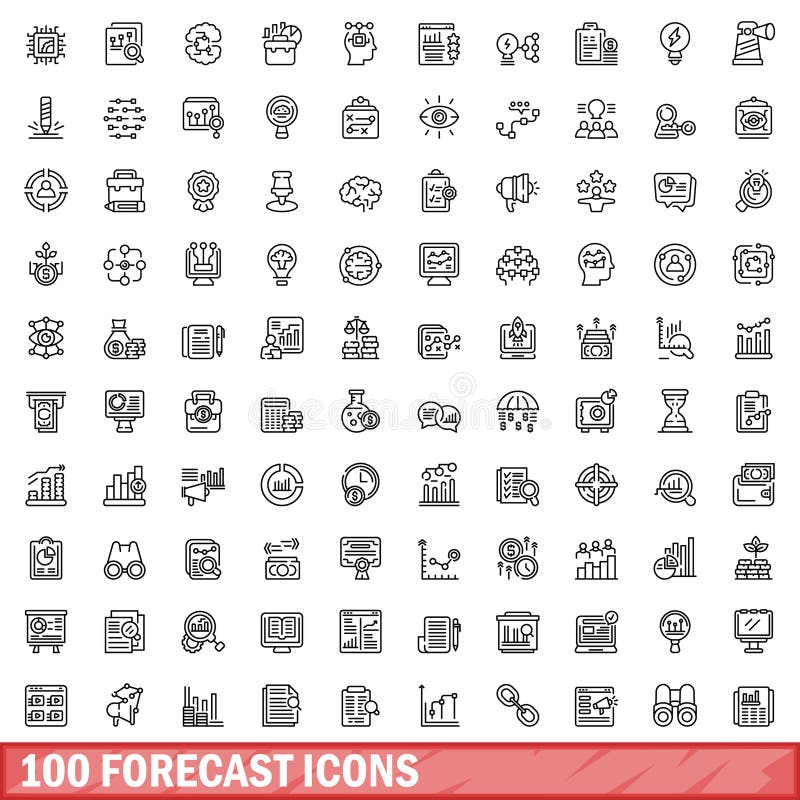 100 Forecast Icons Set, Outline Style Stock Vector - Illustration of ...