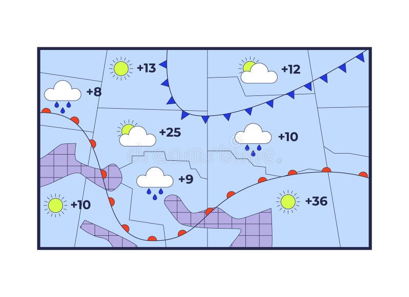 Forecast Weather Map 2D Cartoon Object Stock Vector - Illustration of ...