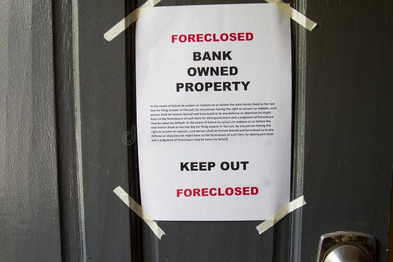 Foreclosed Property Notice Taped on a House Door Property Stock Image ...