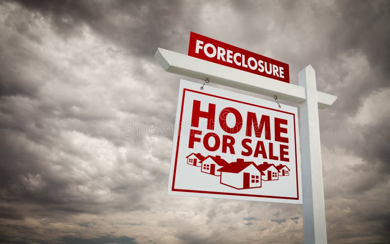Foreclosure Home for Sale Sign in Front of House Stock Photo - Image of ...
