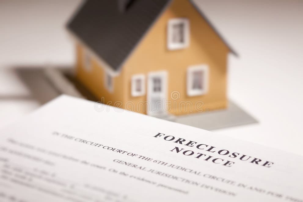 Foreclosure Notice and Model Home on Gradated Back Stock Image - Image ...
