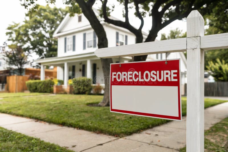 Foreclosure Sign Hanging on Real Estate Sign in Front of House Stock ...