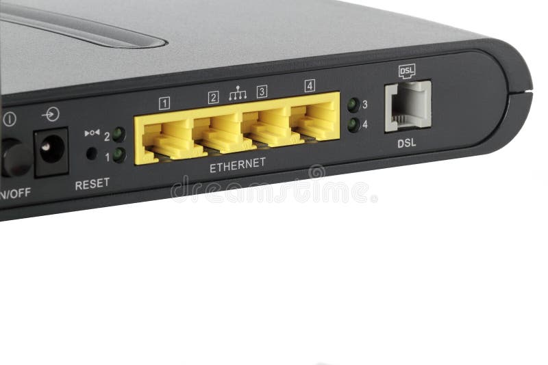 Closeup Back Of Wifi Router LAN And WAN Ports Stock Image - Image of ...