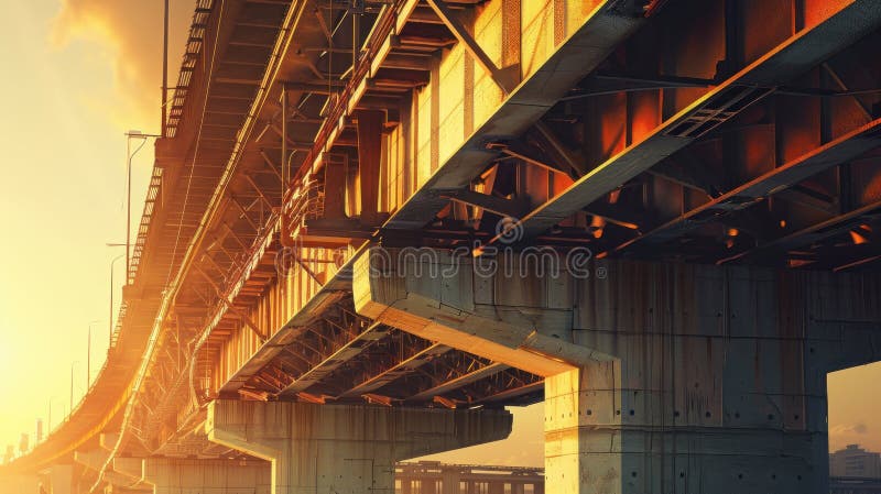 In the Foreground a Detailed Crosssection of Bridge Support Structure ...