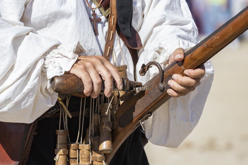 Foreground Hand Showing the Loading System of an Arquebus Stock Image ...