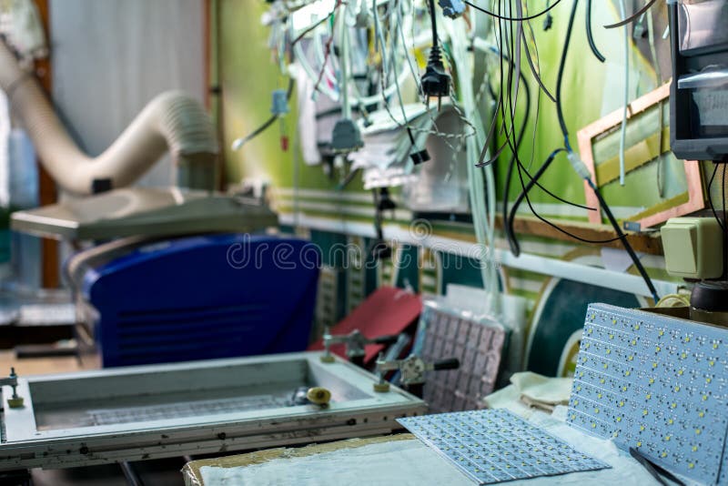 Foreground LED Panels in Production Workshop Stock Image - Image of ...