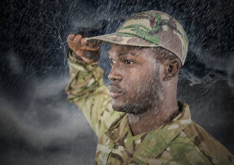 Soldier Saluting Against Grey Wall with Grunge Overlay Stock Image ...