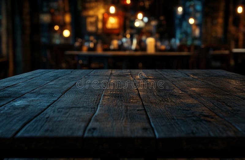 In the Foreground, a Wooden Table Stands Against a Blurred Backdrop of ...