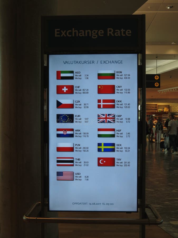 Foreign Exchange Rate Screen at the Airport in Oslo Editorial ...
