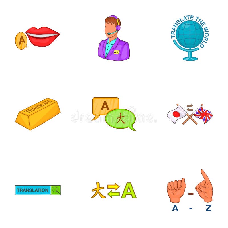 Foreign Language Icons Set, Cartoon Style Stock Vector - Illustration ...