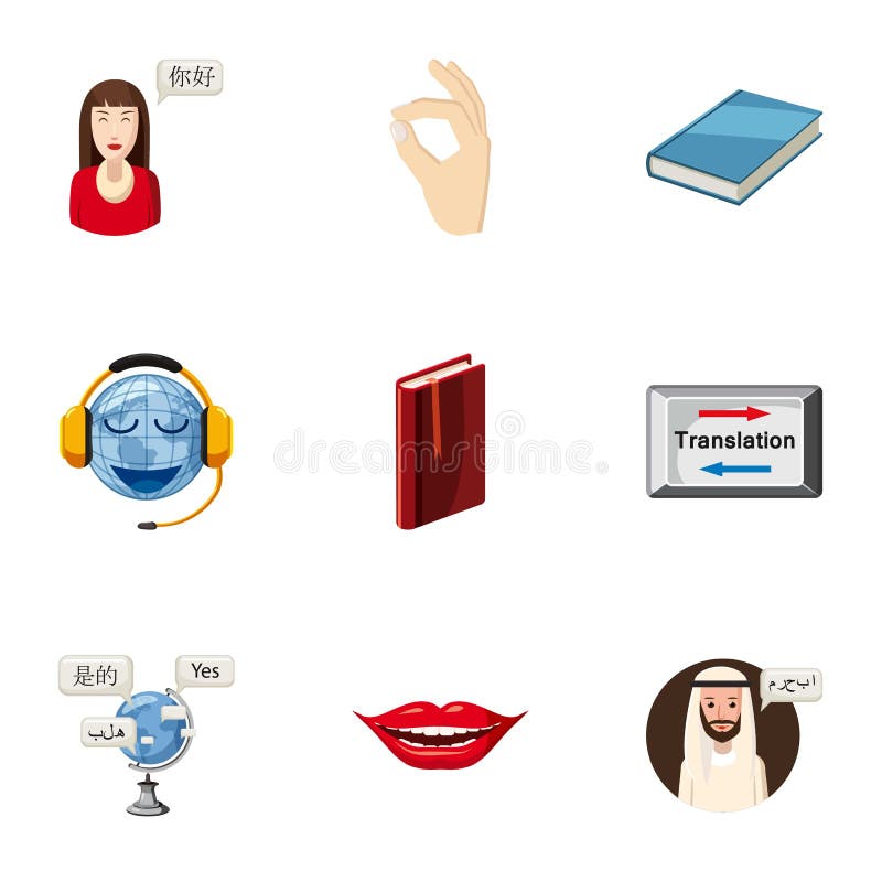 Foreign Language Icons Set, Cartoon Style Stock Vector - Illustration ...