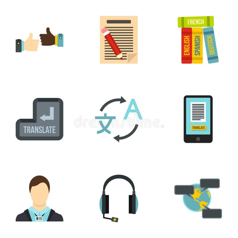 Foreign Language Icons Set, Flat Style Stock Vector - Illustration of ...