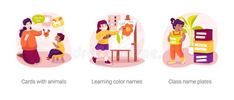 Foreign Language Study in Kindergarten Isolated Cartoon Vector ...