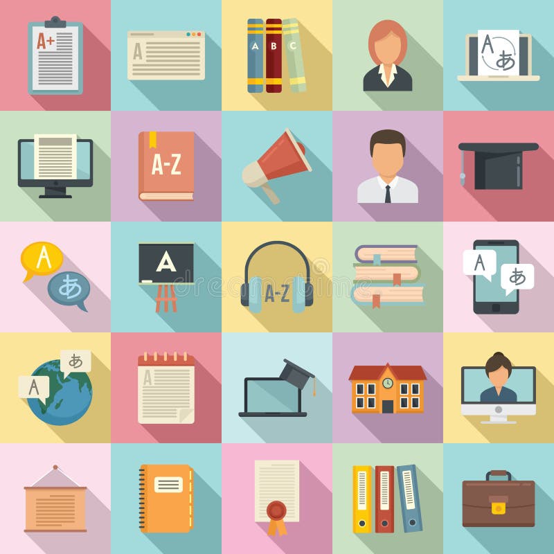 Lesson Icons Set Flat Vector Isolated Stock Vector - Illustration of ...