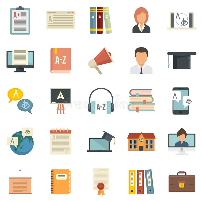 Lesson Icons Set Flat Vector Isolated Stock Vector - Illustration of ...