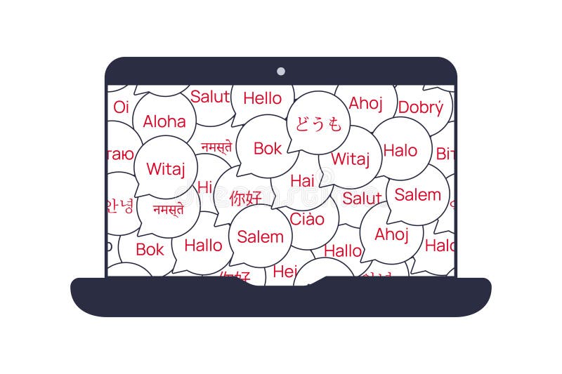 Foreign Language Teaching. Laptop with Bubble Text Hello. Technology ...